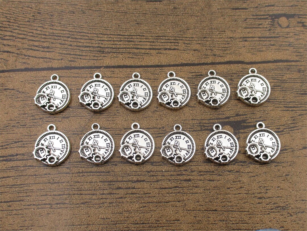 12 Little Clock Charms ,antique Silver Tone-rs186 - Etsy