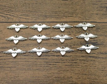 50pcs Winged Heart Charms Connector 2 Sided Angel Wings Charms - Etsy