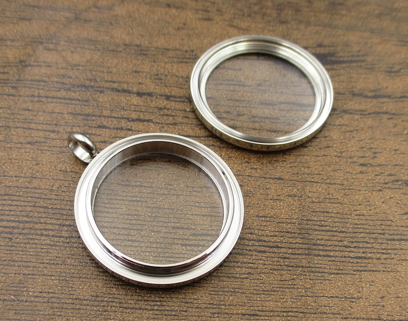 1 Stainless Steel Round Glass Floating Locket Pendant,rotate to Open,3 ...
