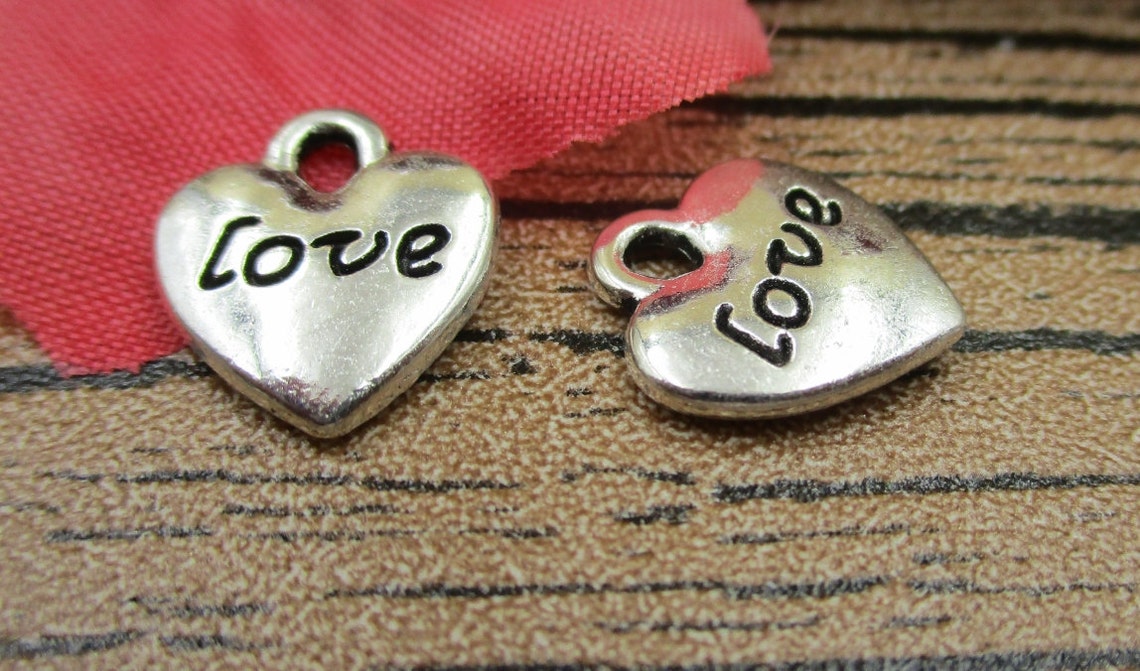 50 Heart Charmslove Pendantantique Silver Tonedouble - Etsy