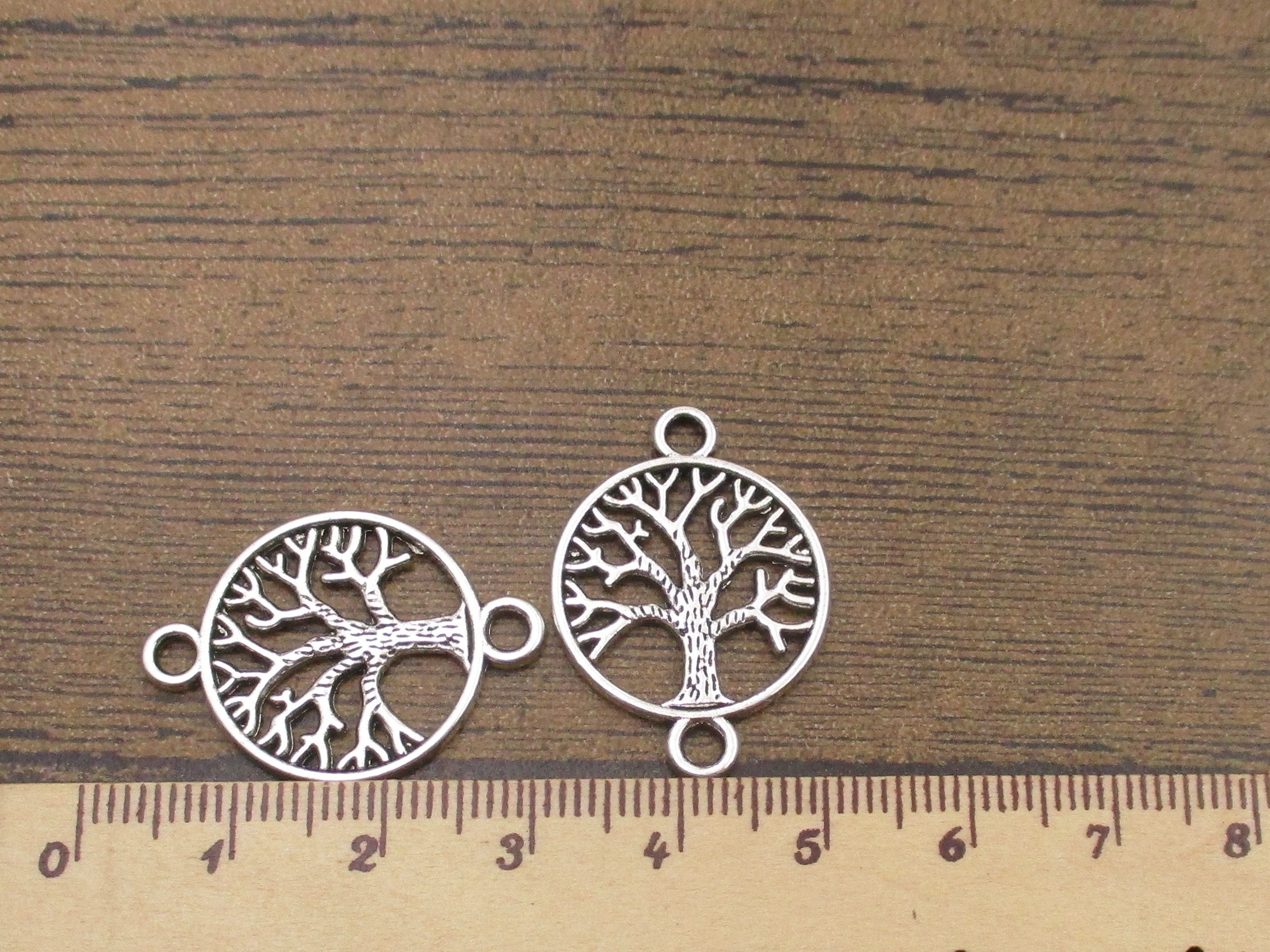 20 Round Tree Connector Charmsantique Silver Tonedouble - Etsy