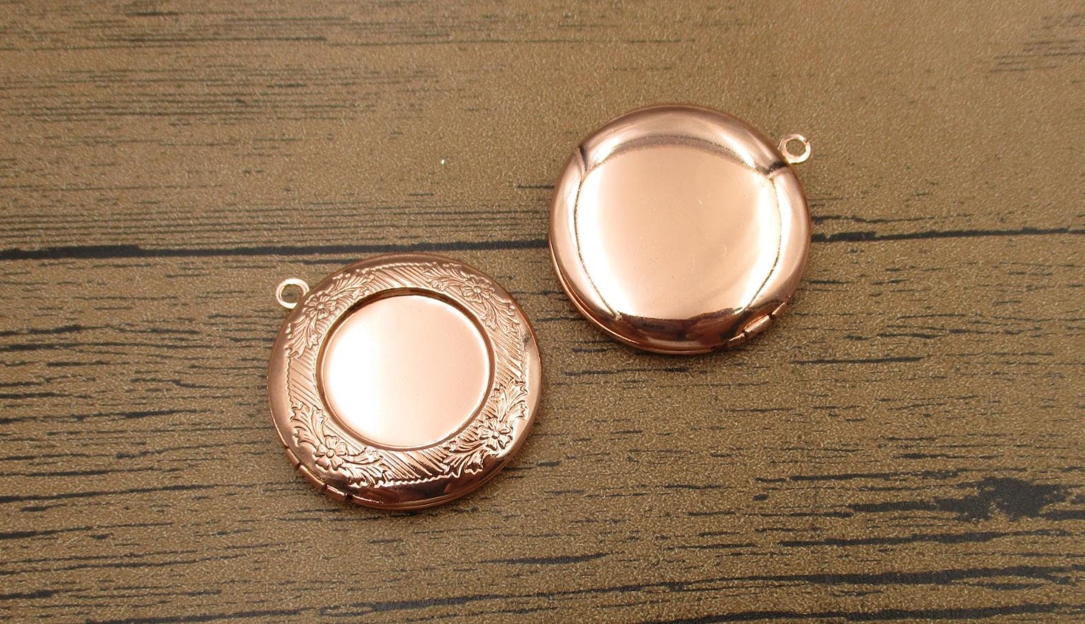 2 Round Bezel Photo Lockets Match 20mm Cabochon Setrose Gold - Etsy