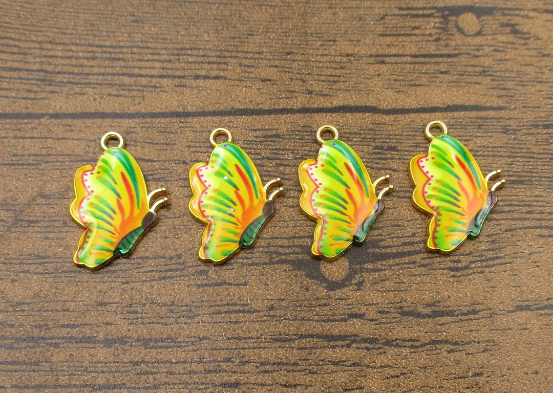 4 Enamel Yellow Butterfly Charms-rs1364-c - Etsy
