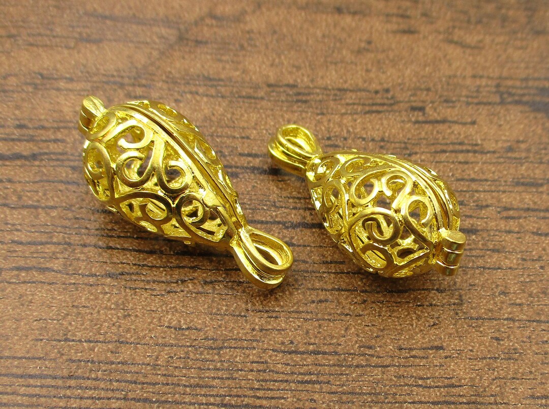 2 Filigree Cage Locket Pendant,metal Hollow Phase Box,gold Color-ts023 ...