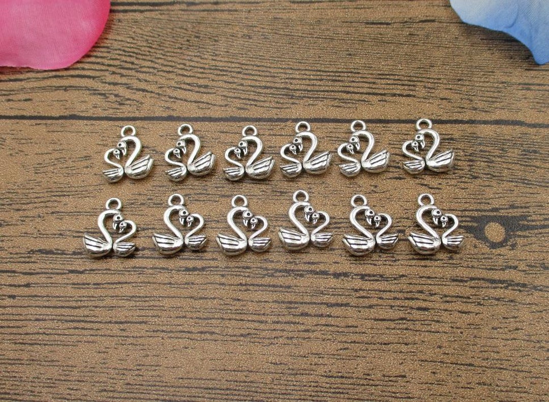 20 Double Swan Charms,antique Silver Tone Double Sided-rs867 - Etsy