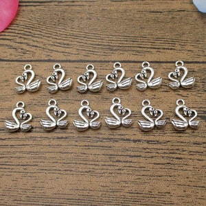 20 Double Swan Charms,antique Silver Tone Double Sided-rs867 - Etsy