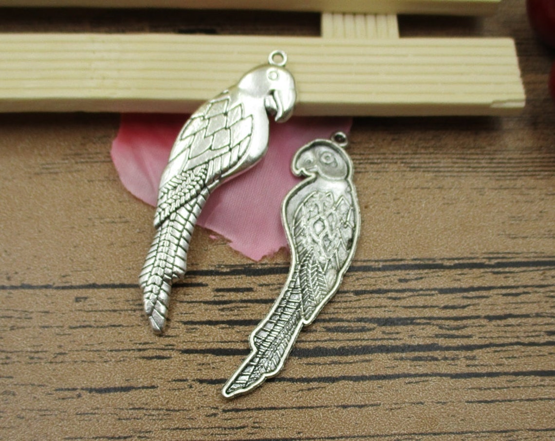 4 Large Parrot Charms antique Silver Tone-rs354 - Etsy