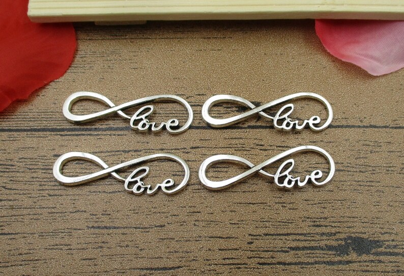 20 Infinity Charms With Love Letters Antique Silver - Etsy