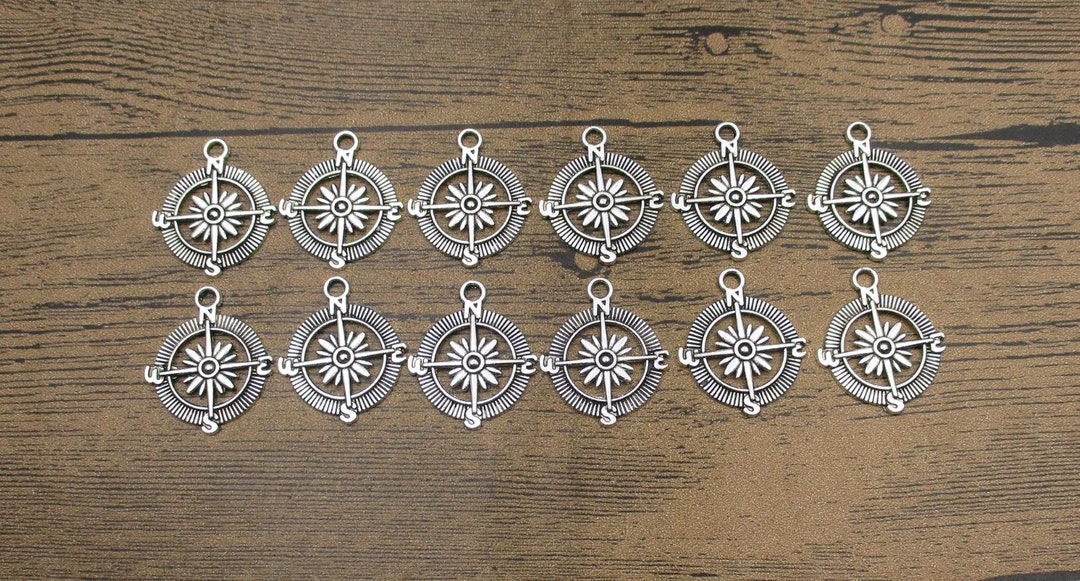 20 Compass Charms,antique Silver Tone-rs138 - Etsy