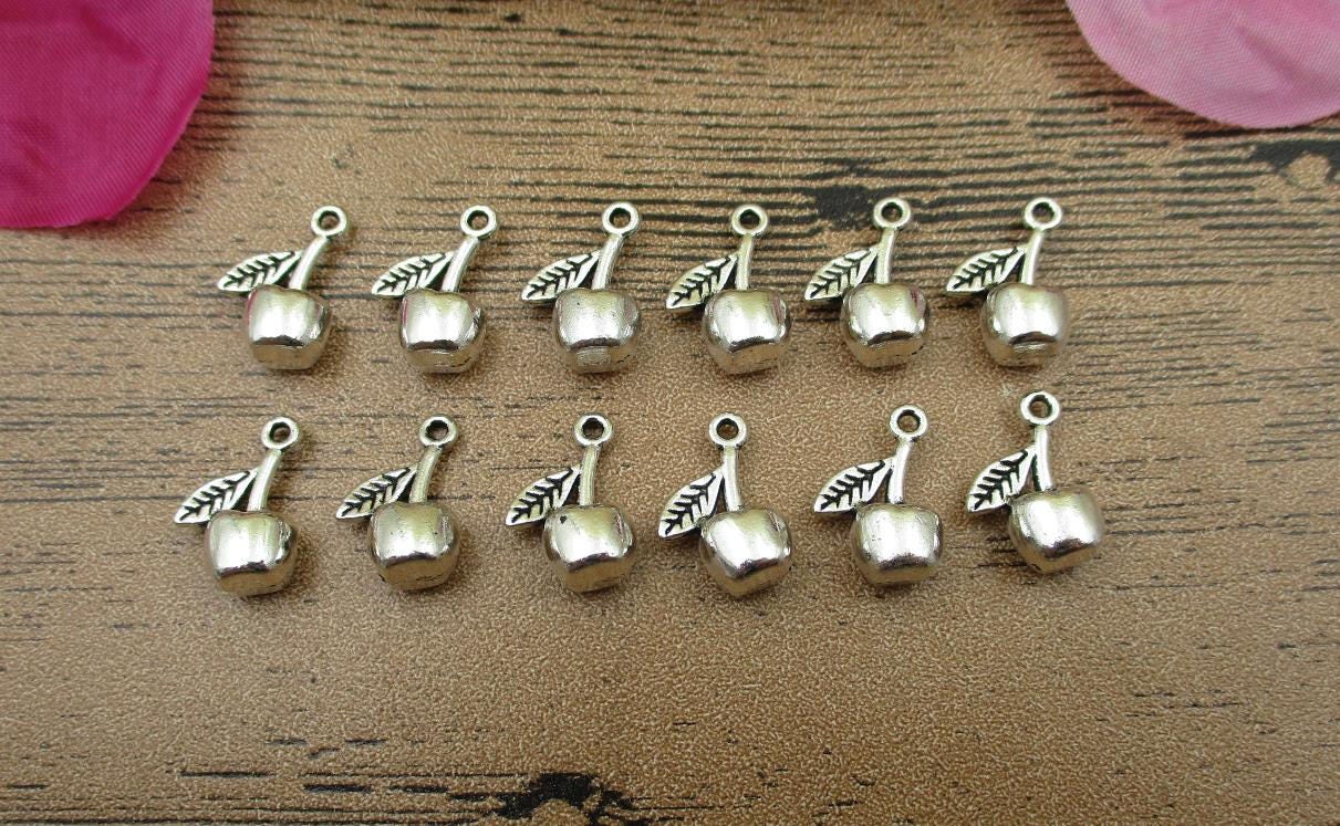 20 Cherry Charms Fruit Charms Antique Silver ToneDouble | Etsy