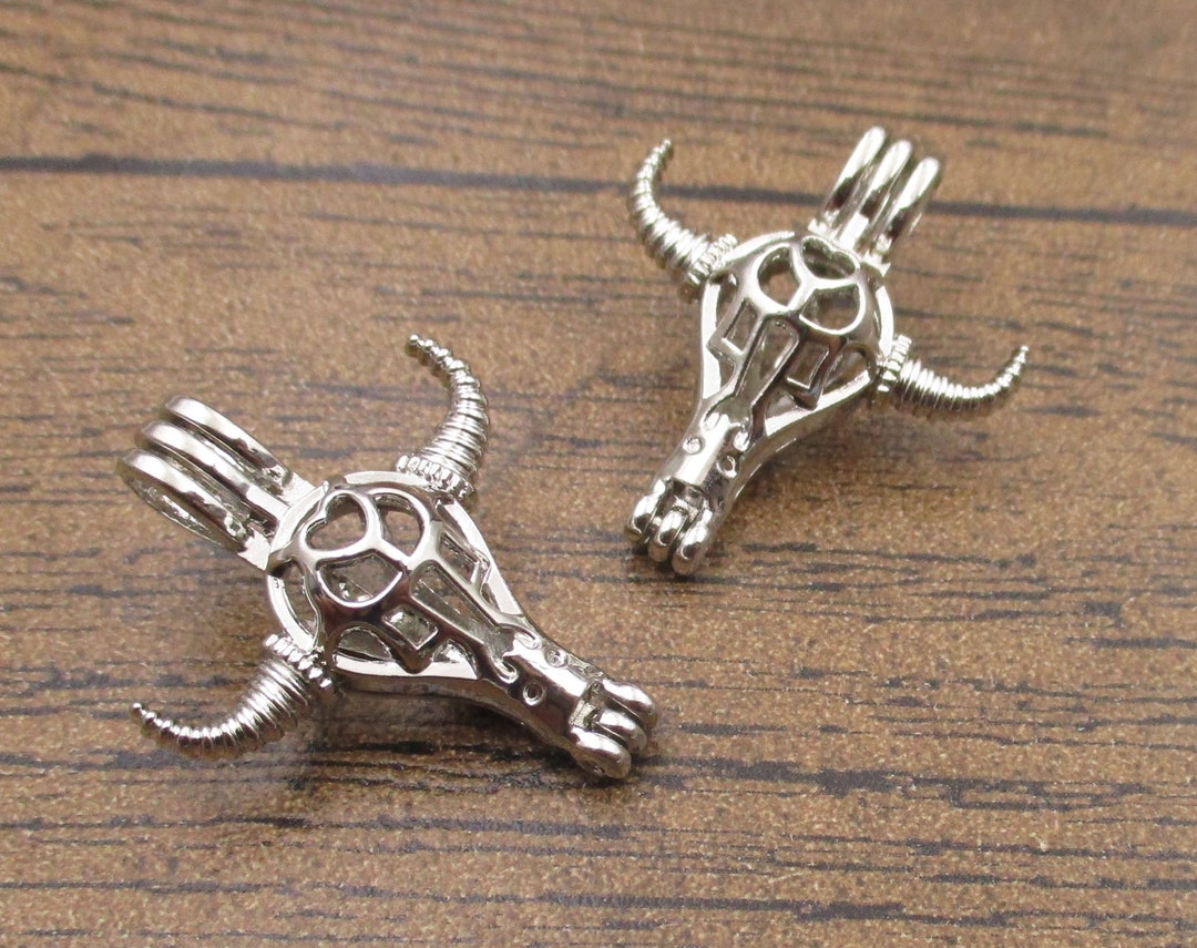 2 Openable Bull Head Cage Pendants for 8mm Beads,antique Silver Tone ...