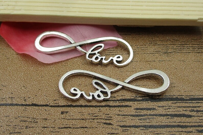 20 Infinity Charms With Love Letters Antique Silver - Etsy