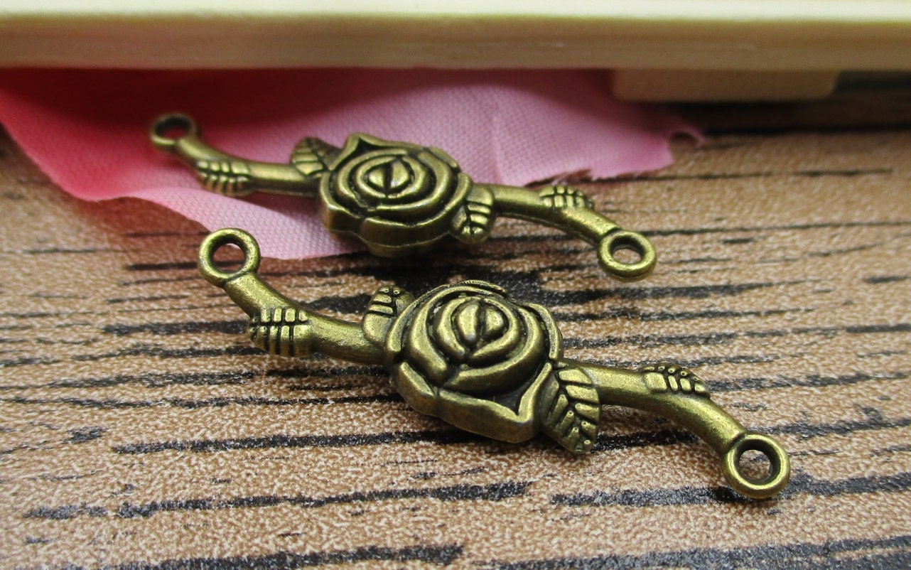 12 Rose Flower Charms,flower Connector, Antique Bronze Tone-rs057 - Etsy