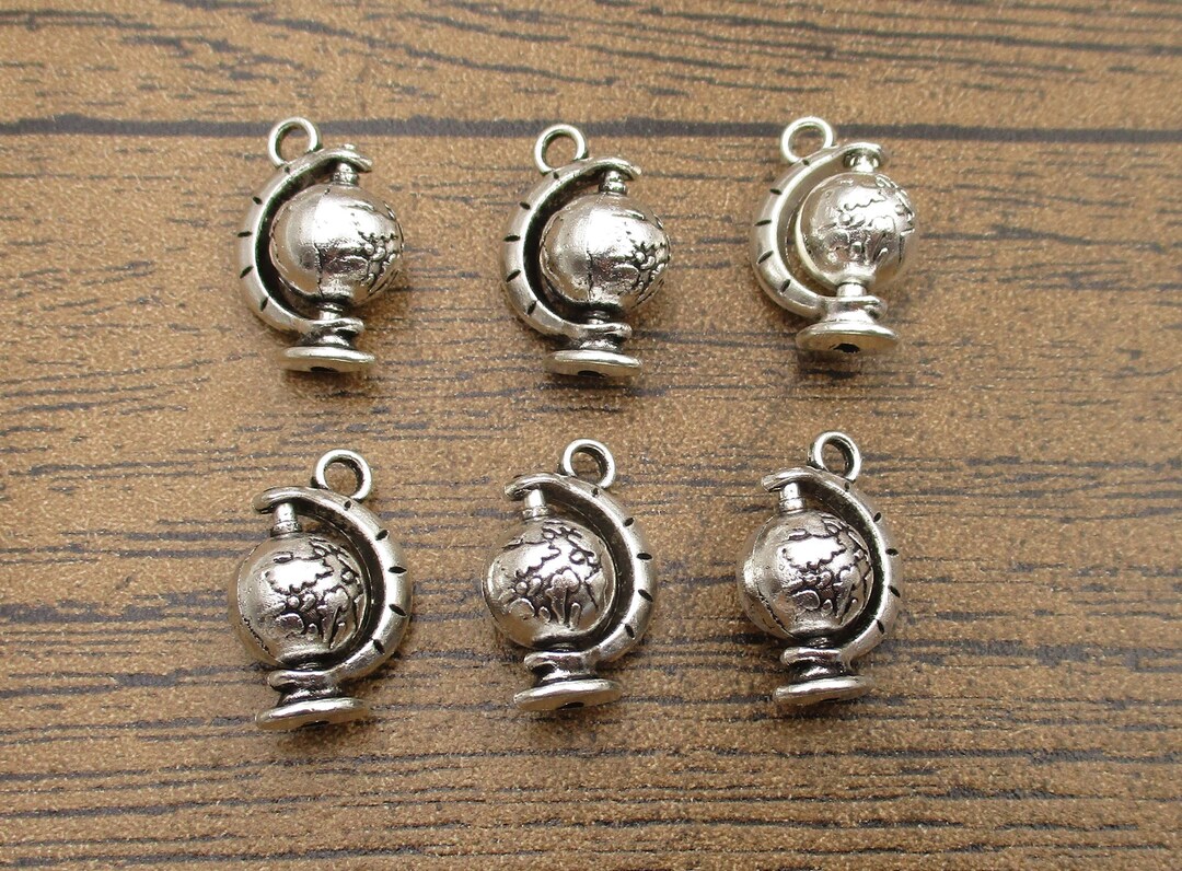 6 Rotatable Globe Charms,antique Silver Tone,3d Charms-rs1281 - Etsy