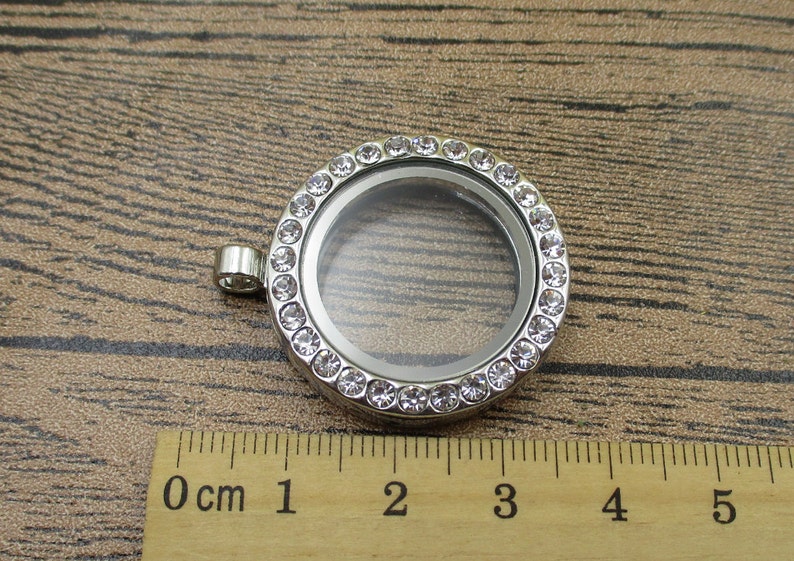 1 Round Glass Floating Locket Pendant With Crystals Rhinestones ...