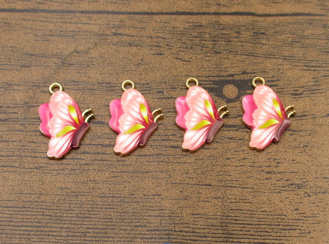 4 Enamel Pink Butterfly Charms-rs1364-a - Etsy