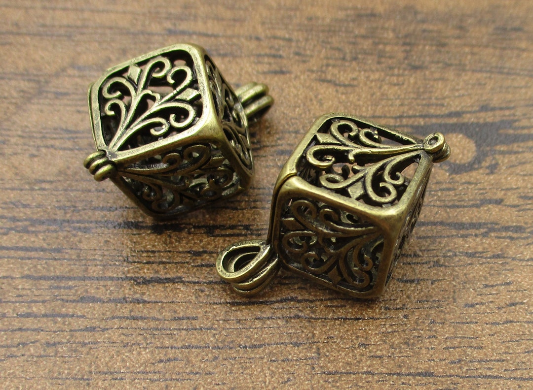 2 Cube Cage Pendant,small Cube Cage Charm for 8mm Pearls or Gemstones ...