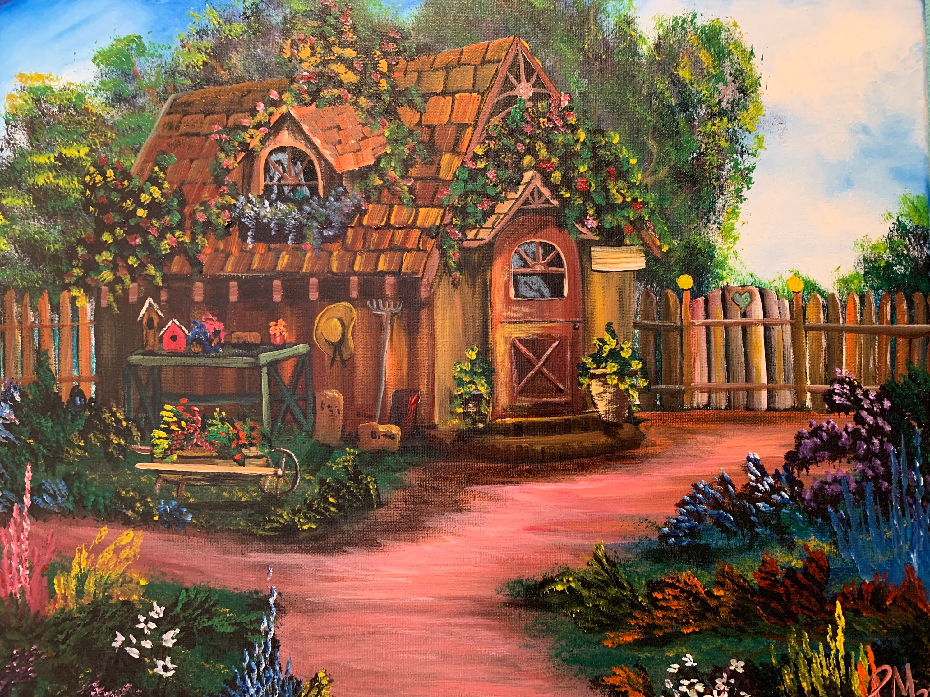 Garden Shed Painting, Floral Landscape Art (16x20) - Etsy