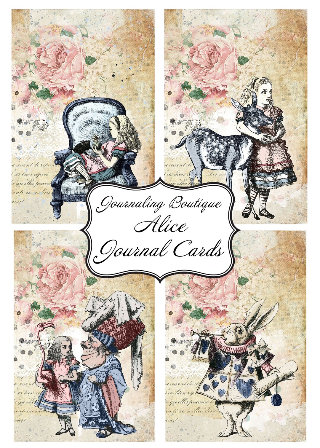 DESCARGA DIGITAL 8 tarjetas imprimibles con temática de Alicia en el ...