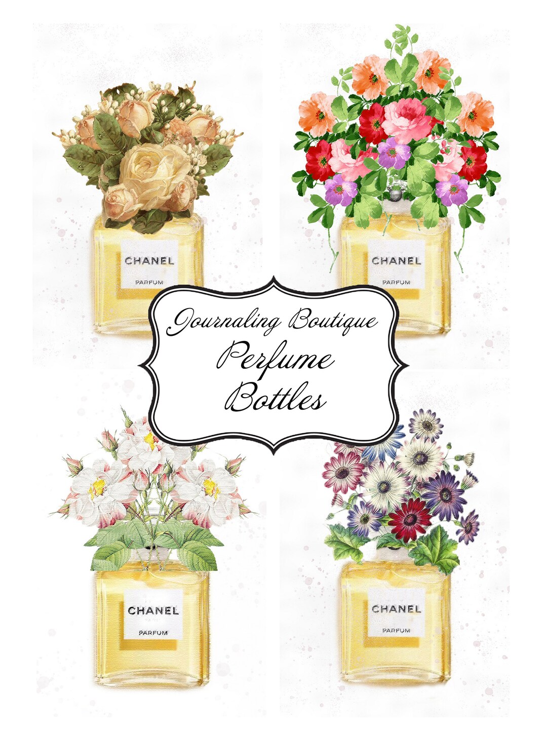 DIGITAL DOWNLOAD Printable PDF Floral Perfume Bottles 8x Journaling ...