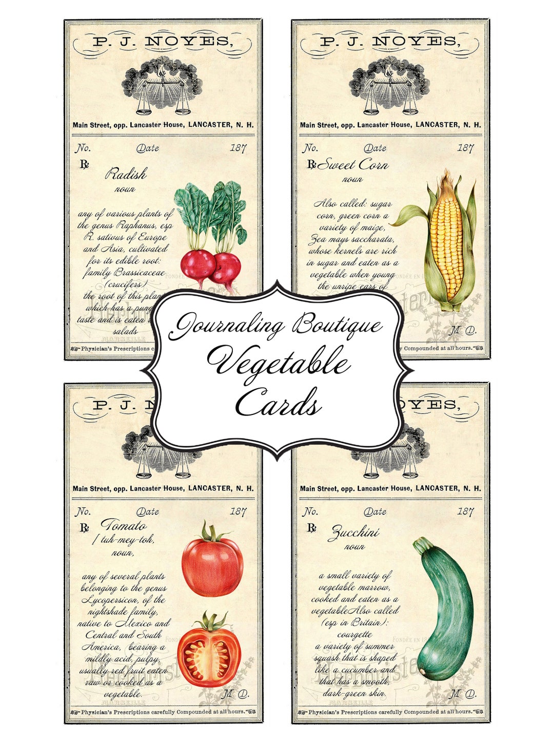 DIGITAL DOWNLOAD Printable 16 Vegetable Garden Themed Journaling Cards ...
