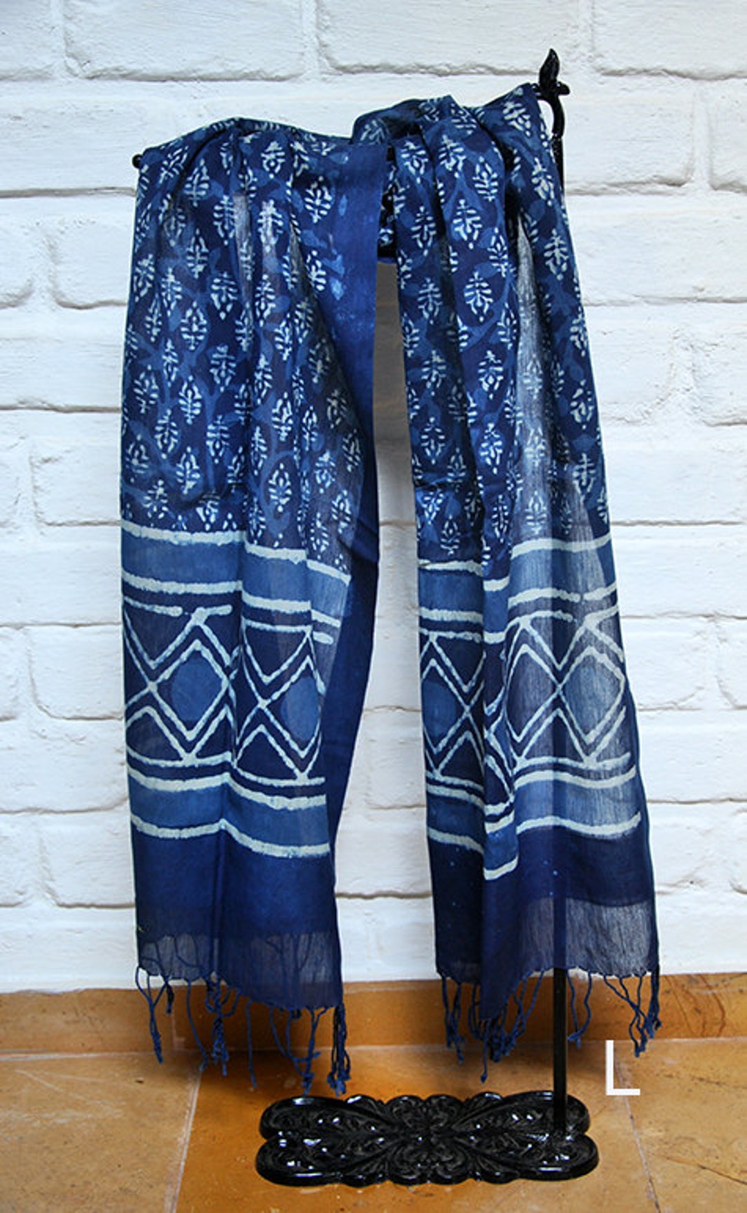 Ethical Blue Stole With Block-printed Pattern - Etsy
