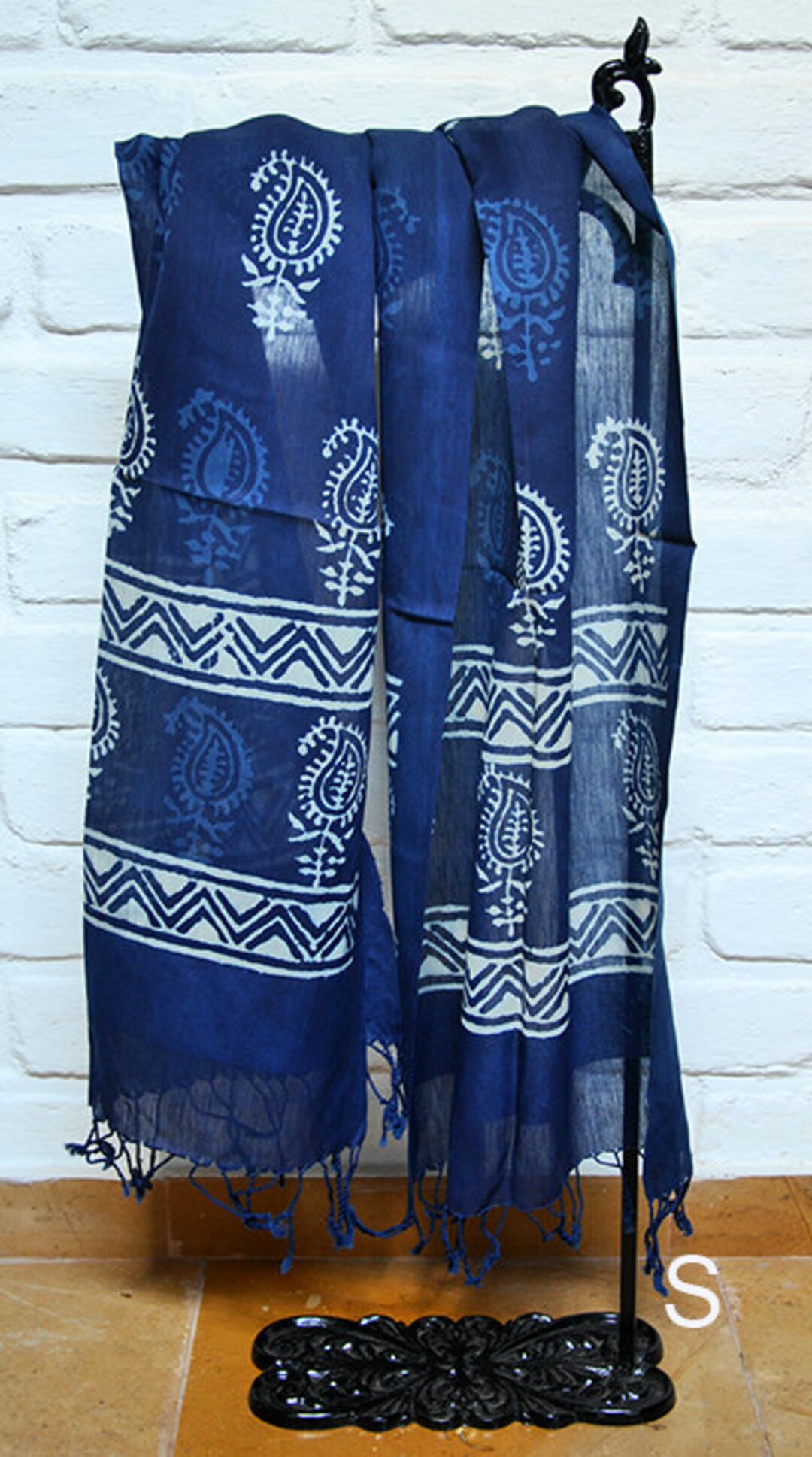 Ethical Blue Stole With White Block-printed Pattern - Etsy