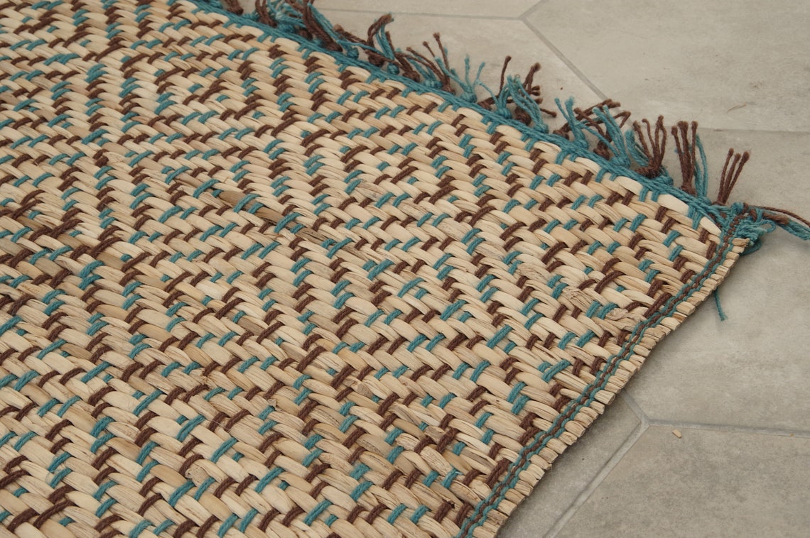 Turquoise Blue and Light Brown Natural Fiber Rug - Etsy