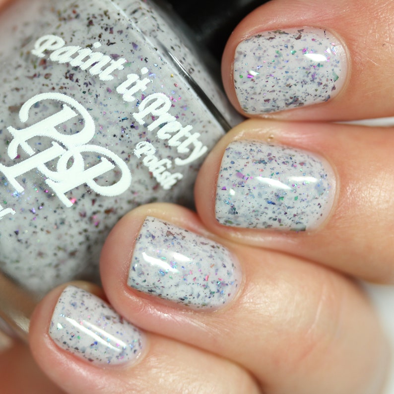 Rainbow Cloudswhite Nail Polish Crelly Flake Lacquer Indie - Etsy