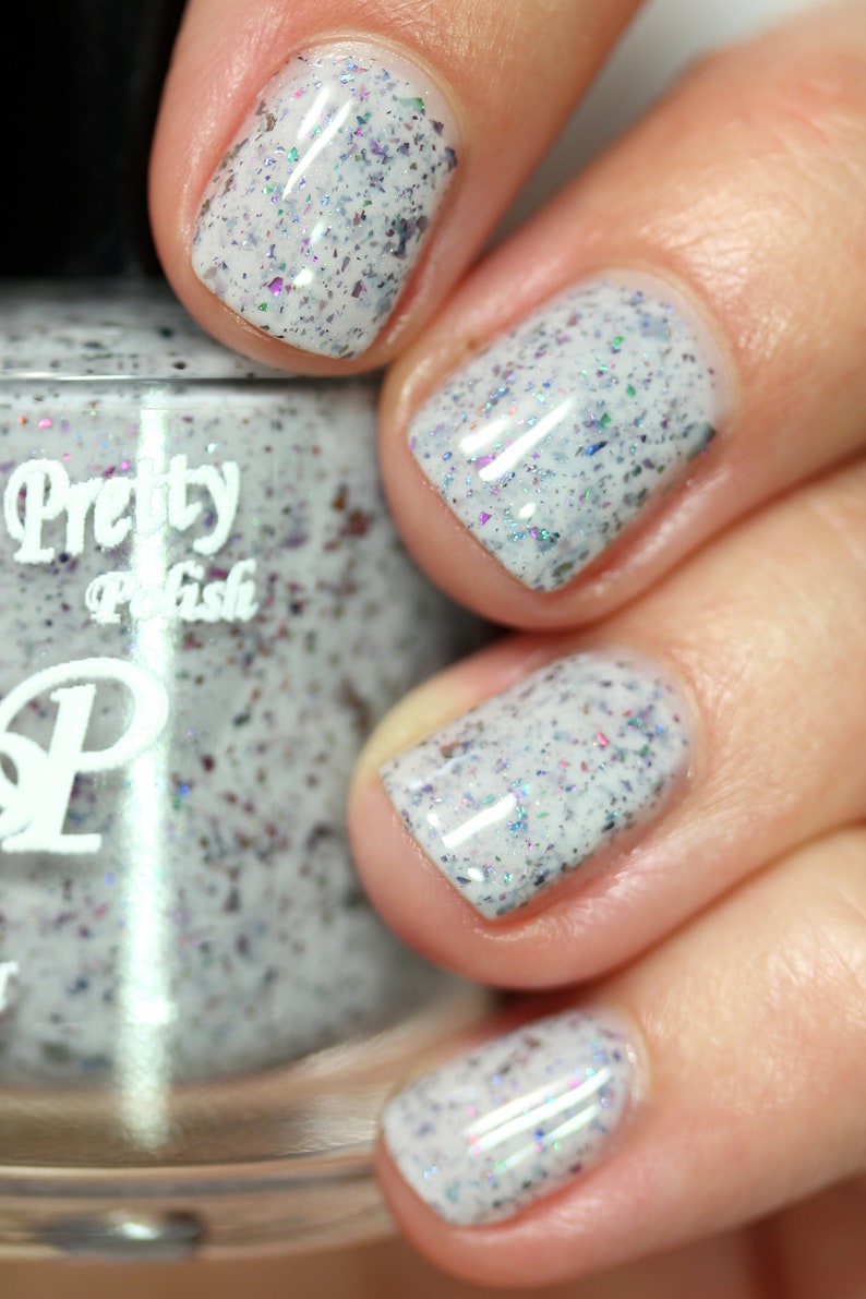Rainbow Cloudswhite nail polish crelly flake lacquer indie | Etsy