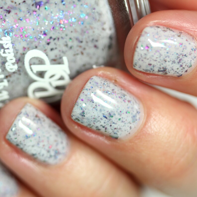 Rainbow Cloudswhite Nail Polish Crelly Flake Lacquer Indie - Etsy