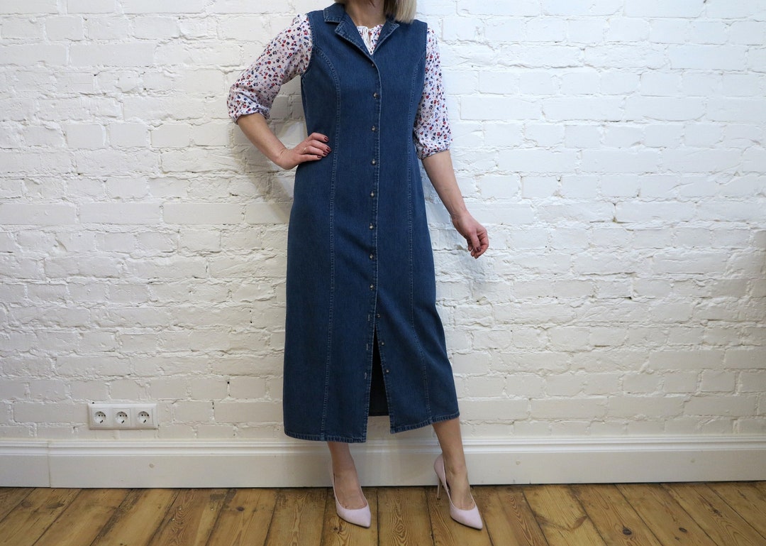 Blue Denim Maxi Dress Cotton Jeans Sleeveless Dress Long Denim Sarafan ...
