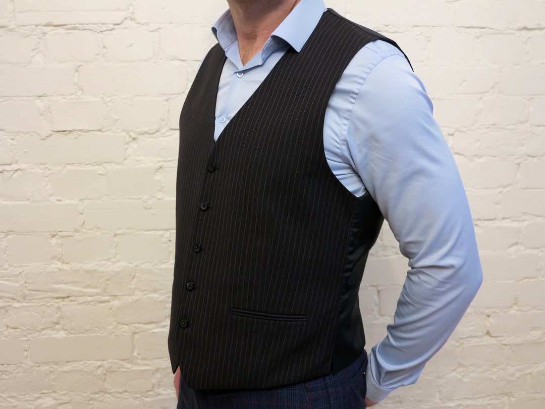 Mens Black Striped Vest Formal Fitted Vest Edwardian Victorian - Etsy