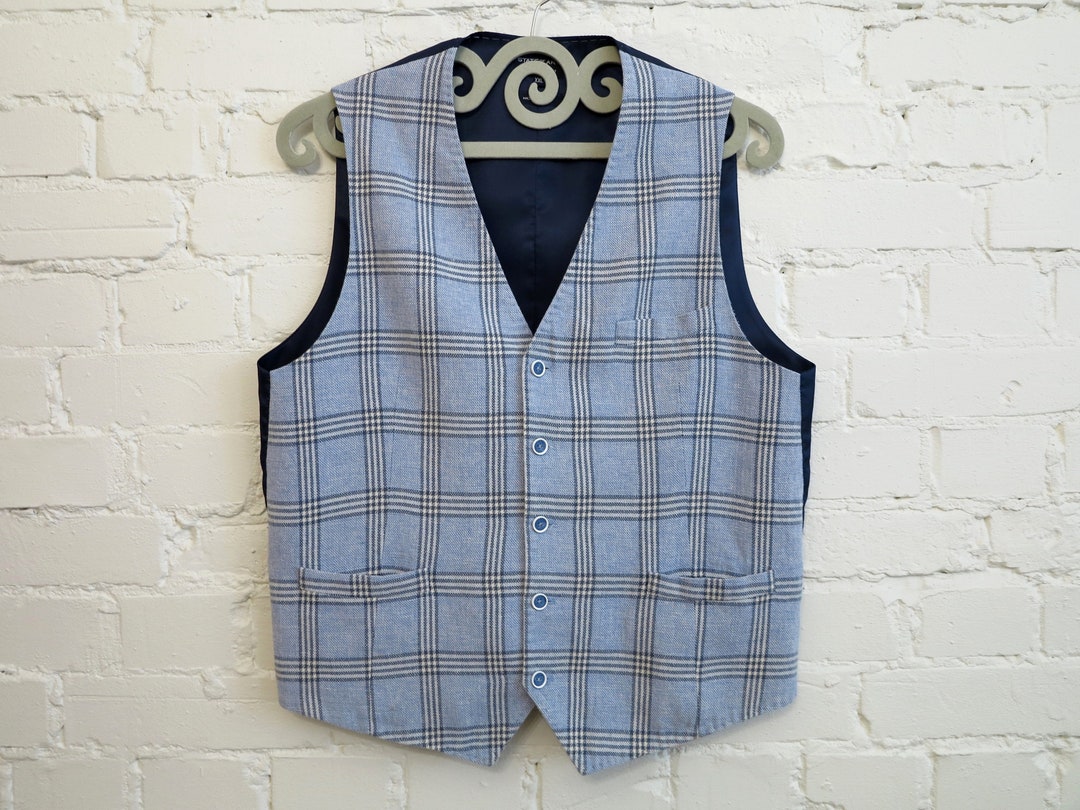 Vintage Mens Vest Light Blue Plaid Vest Gentlemen's Vest Formal ...