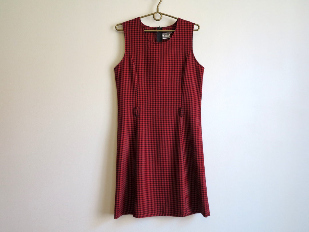 Red Black Gingham Plaid Plaid Mini Dress Checkered Bib Dress Sarafan ...