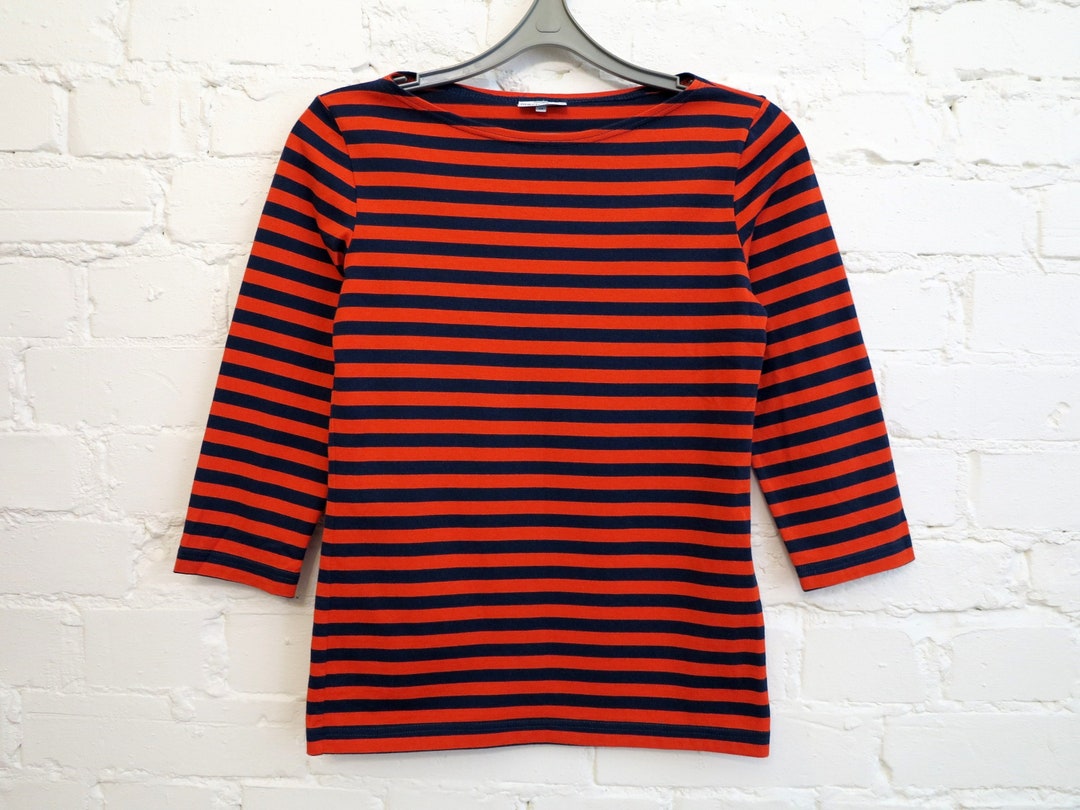 MARIMEKKO Womens Shirt Nautical Top Red Navy Blue Striped Sailor Blouse ...