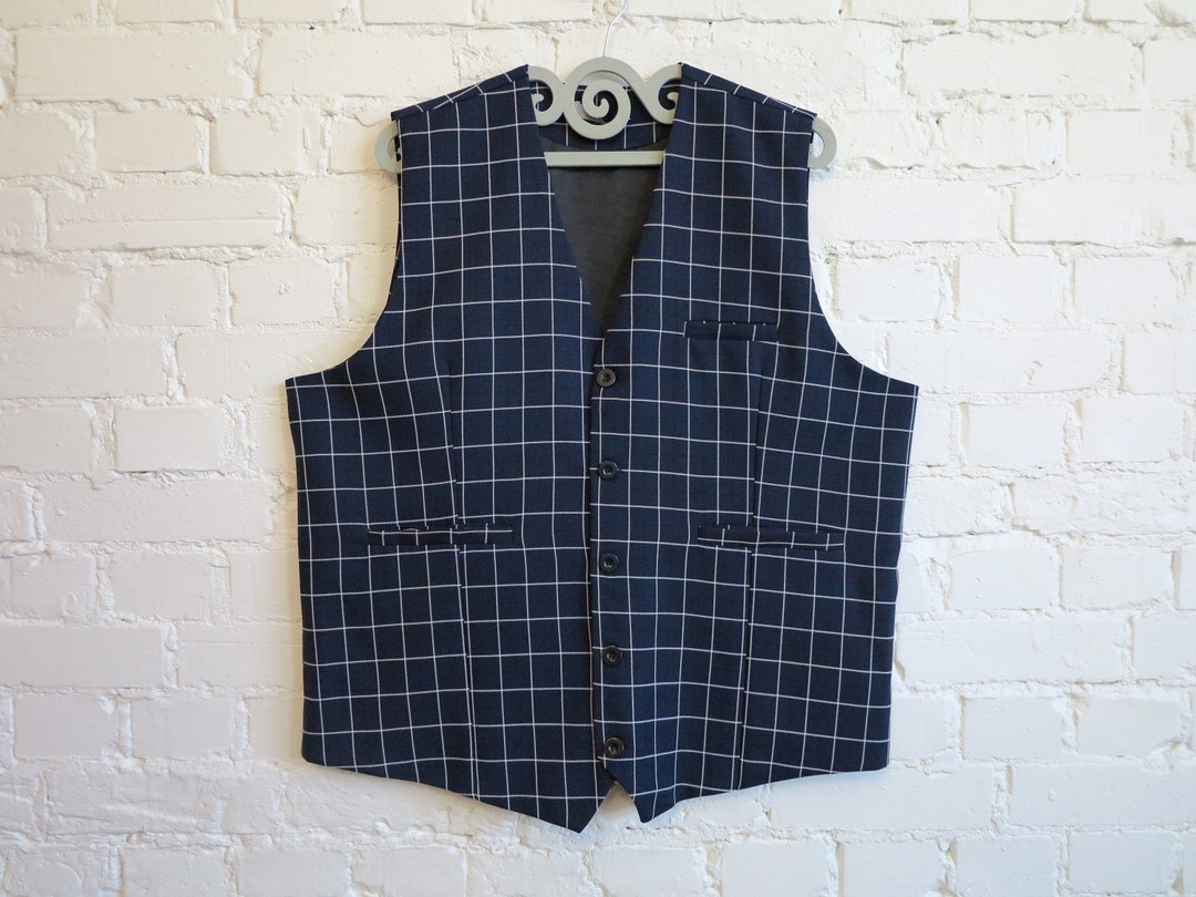 Vintage Mens Navy Blue Plaid Vest Gentlemen's Vest Formal Waistcoat ...