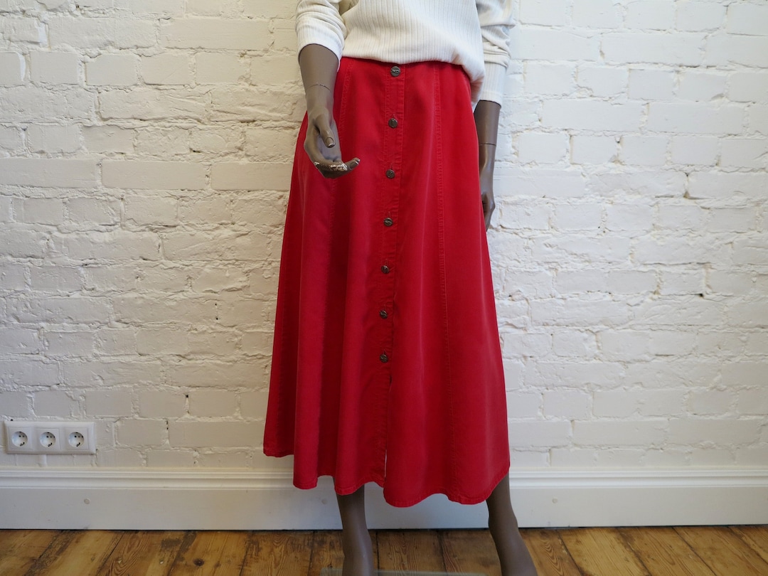 Vintage Red Womens Skirt Tencel Maxi Skirts Long Skirt Red Bell Skirts ...