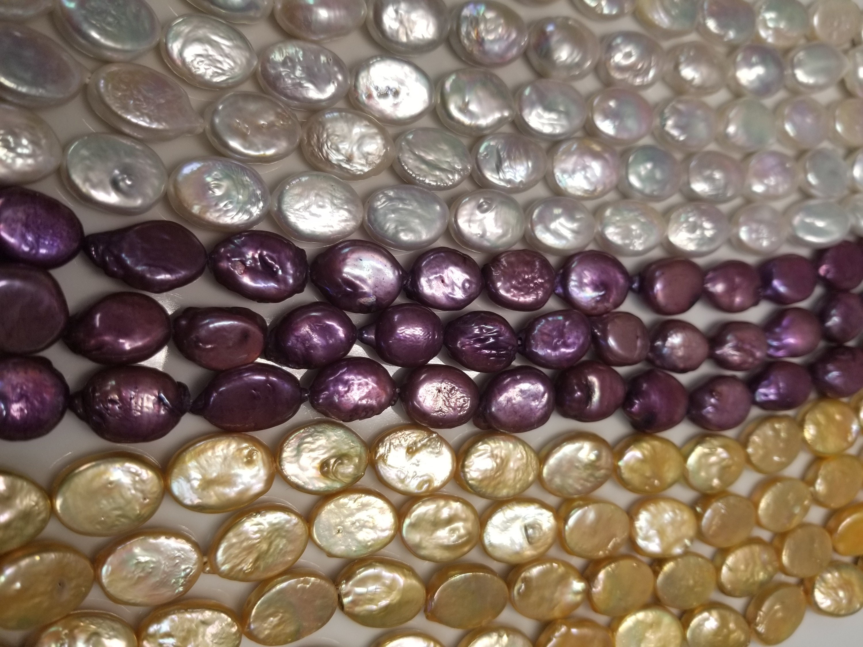 Large Flat Oval Freshwater Coin Pearls Center Drilled A | Etsy