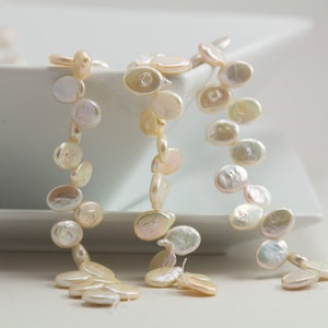 Small Flat Oval Freshwater Coin Pearls, Top Drilled, White Cream ...