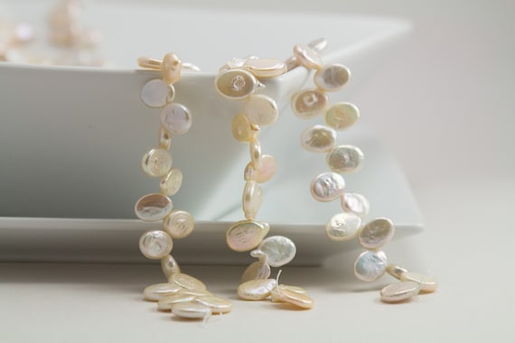 Small Flat Oval Freshwater Coin Pearls Top Drilled White - Etsy