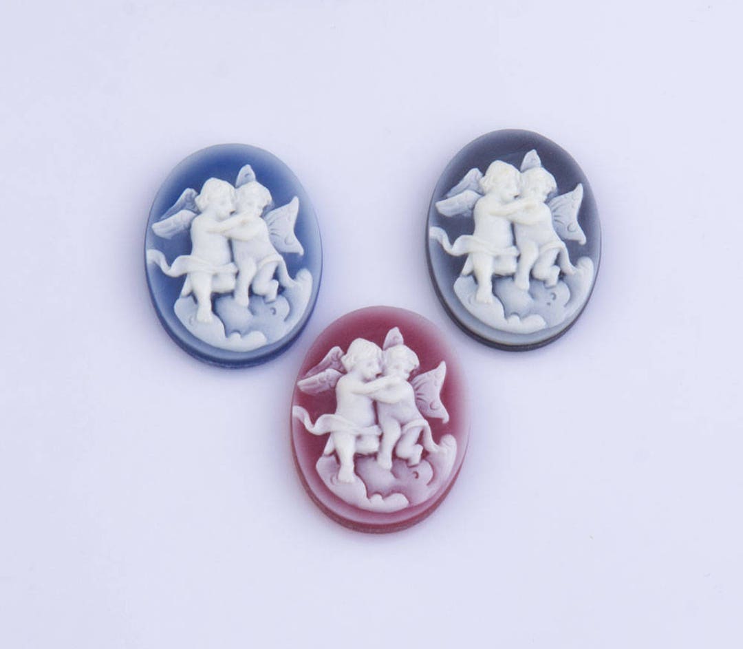 Carved Agate Double Angel Cameo, Cabochon, Semi-precious Gemstones ...