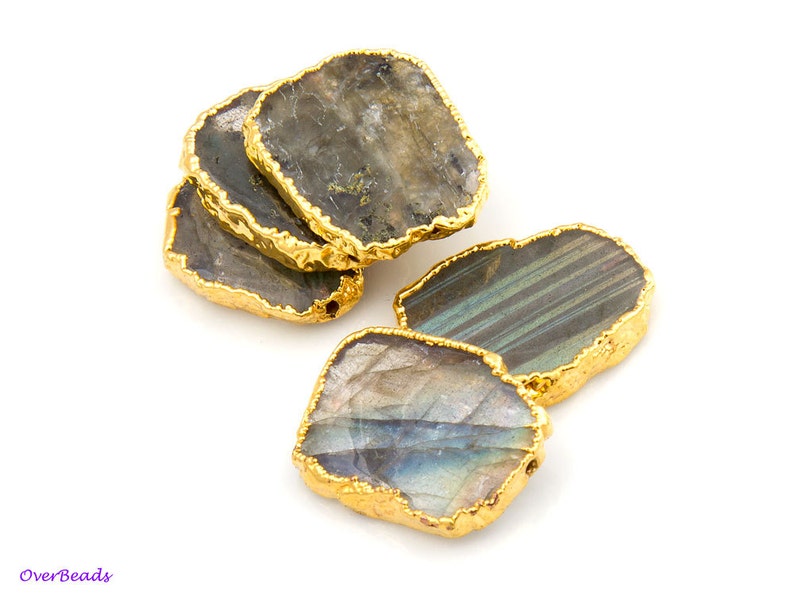 10pcs -side Drilled FREEFORM Gemstone Slice, 24k Gold Edge, Pendant ...