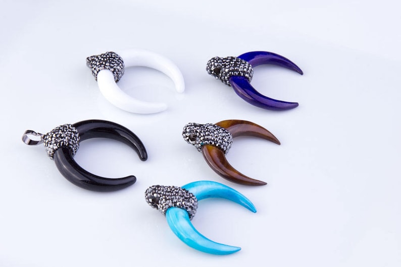 2pcs-crescent Moon Horn Pendant, Double Horn, Pave Pendant, Mother of ...