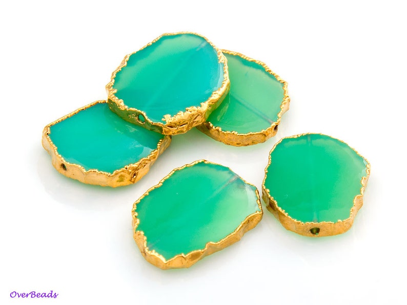 10pcs -side Drilled FREEFORM Gemstone Slice, 24k Gold Edge, Pendant ...