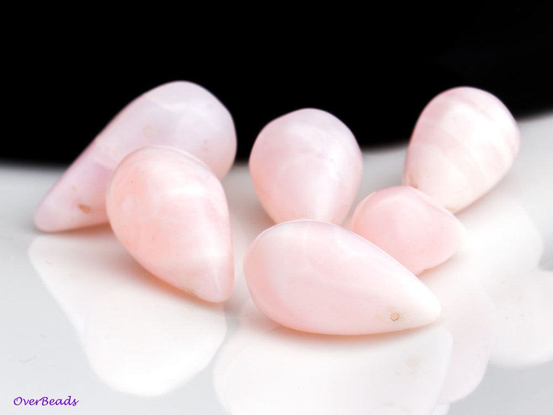 16 - 19mm 5pc PINK PERUVIAN OPAL Teardrop Beads, Top Drilled, Round ...