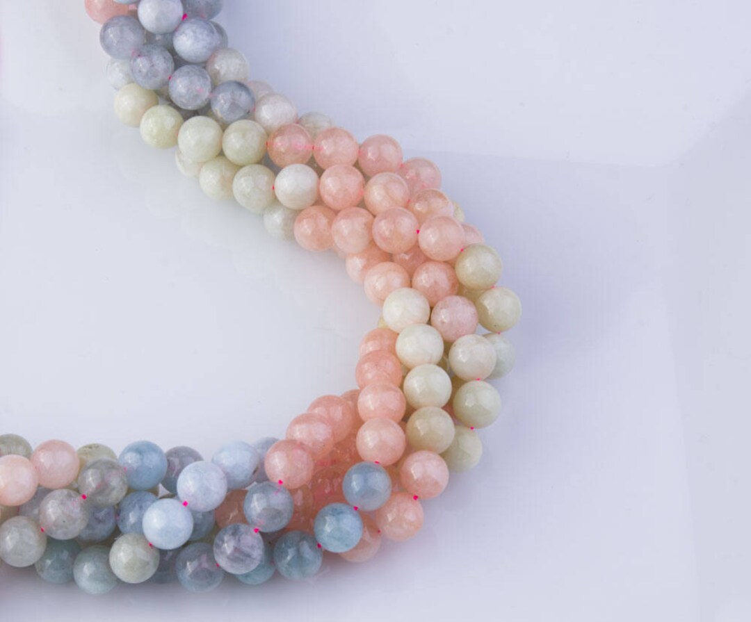 Multi-color Morganite Polished Round Beads, Semi-precious, Natural ...