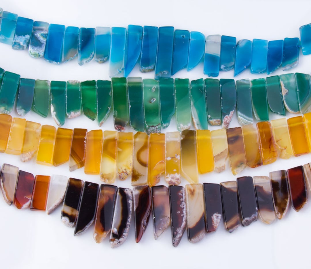 Agate Point Gemstone Beads, Flat Point, Top Drilled, Healing Stone ...