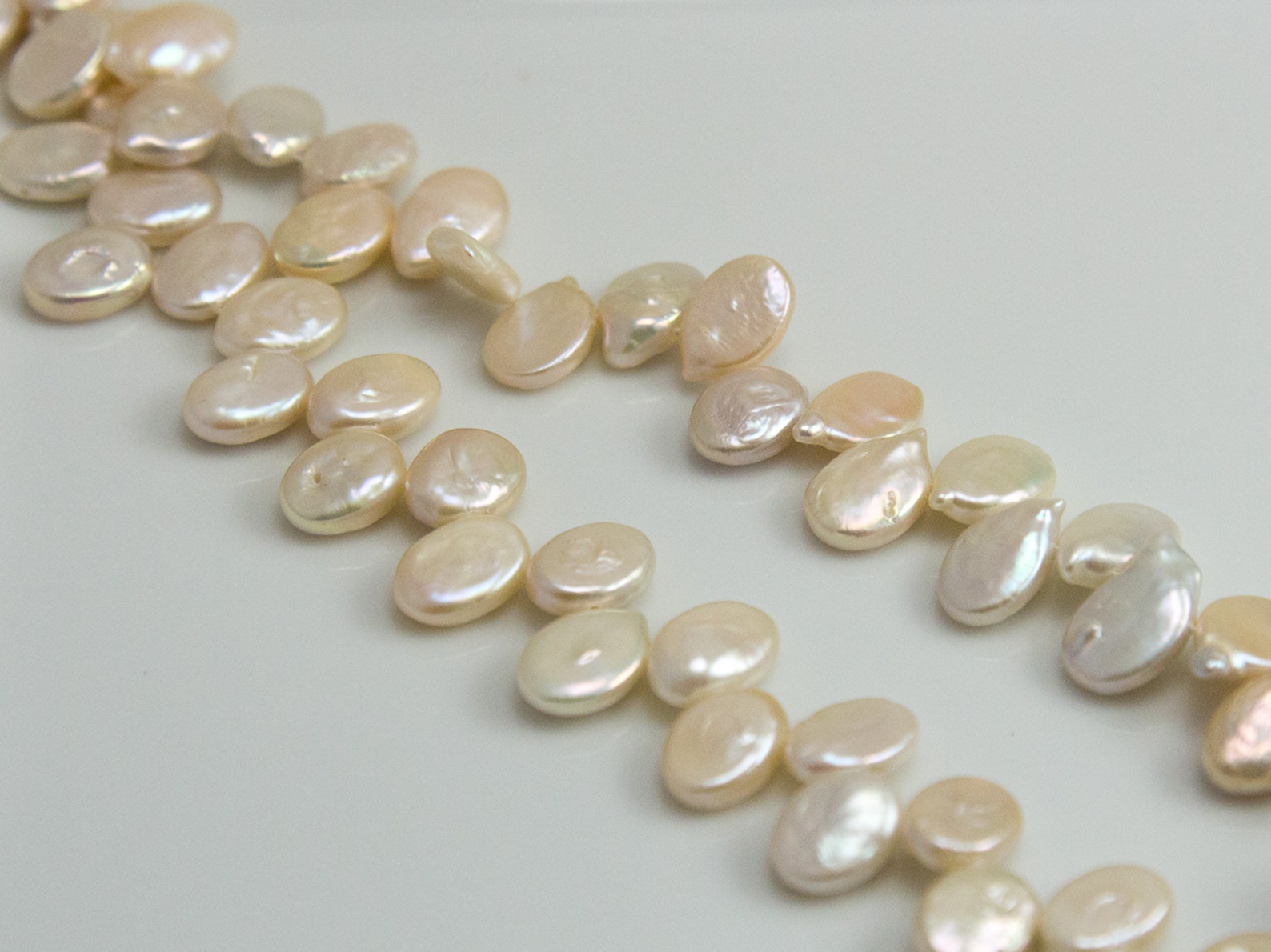Small Flat Oval Freshwater Coin Pearls, Top Drilled, White Cream ...