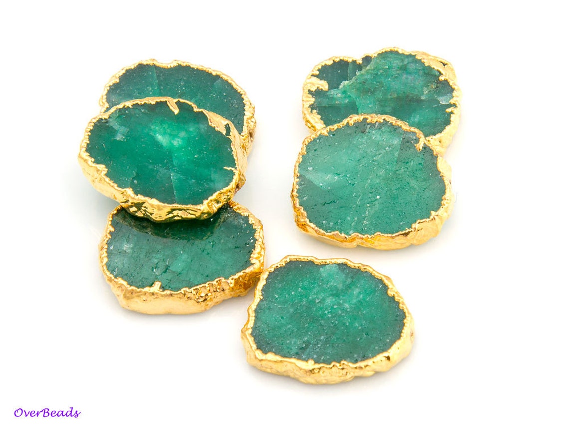 10pcs -side Drilled FREEFORM Gemstone Slice, 24k Gold Edge, Pendant ...